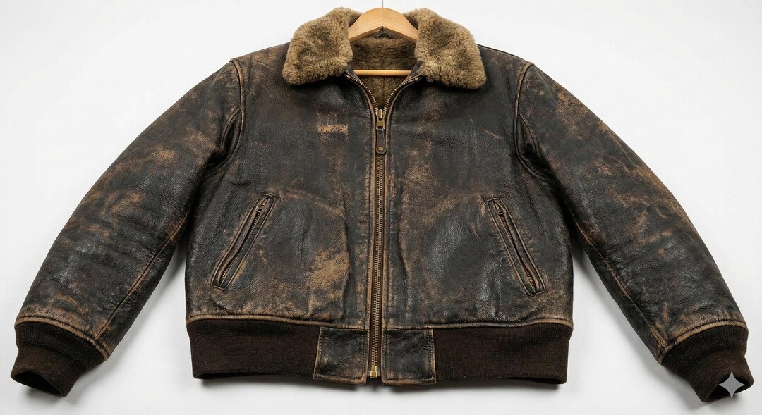 Distressed Leather Aviator Jacket – Vintage G1 Flight Bomber, Faux ...