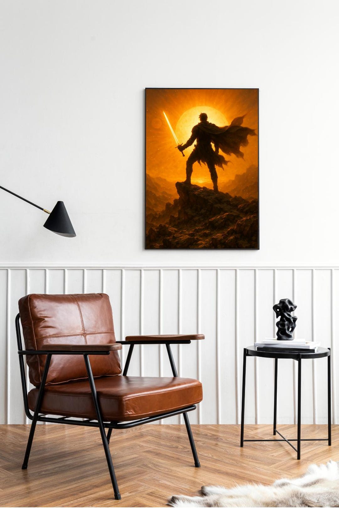 Epic Sunrise Hero Wall Art | Glowing Sword Silhouette Print | Cinematic ...