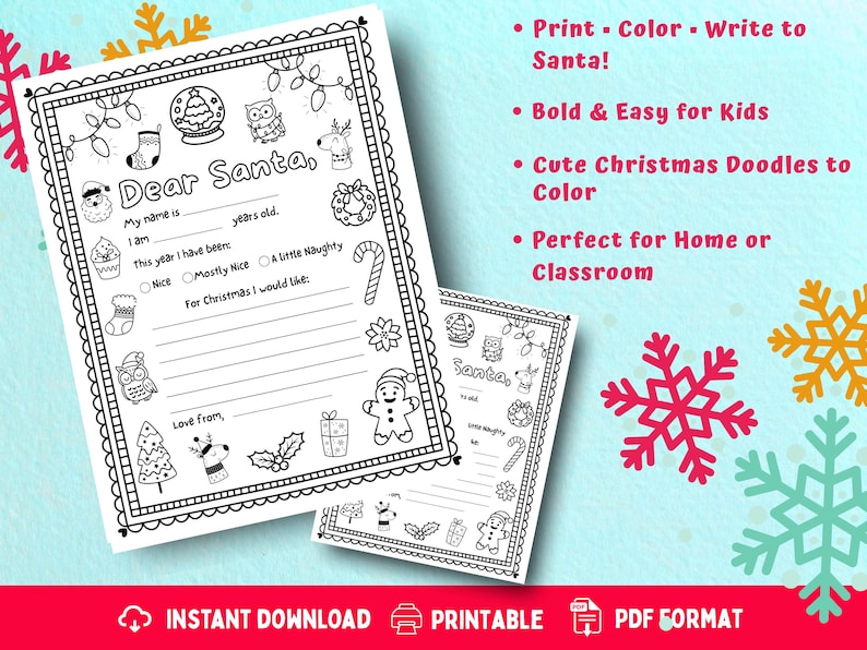 Printable Dear Santa Letter Template for Kids – Instant Download ...