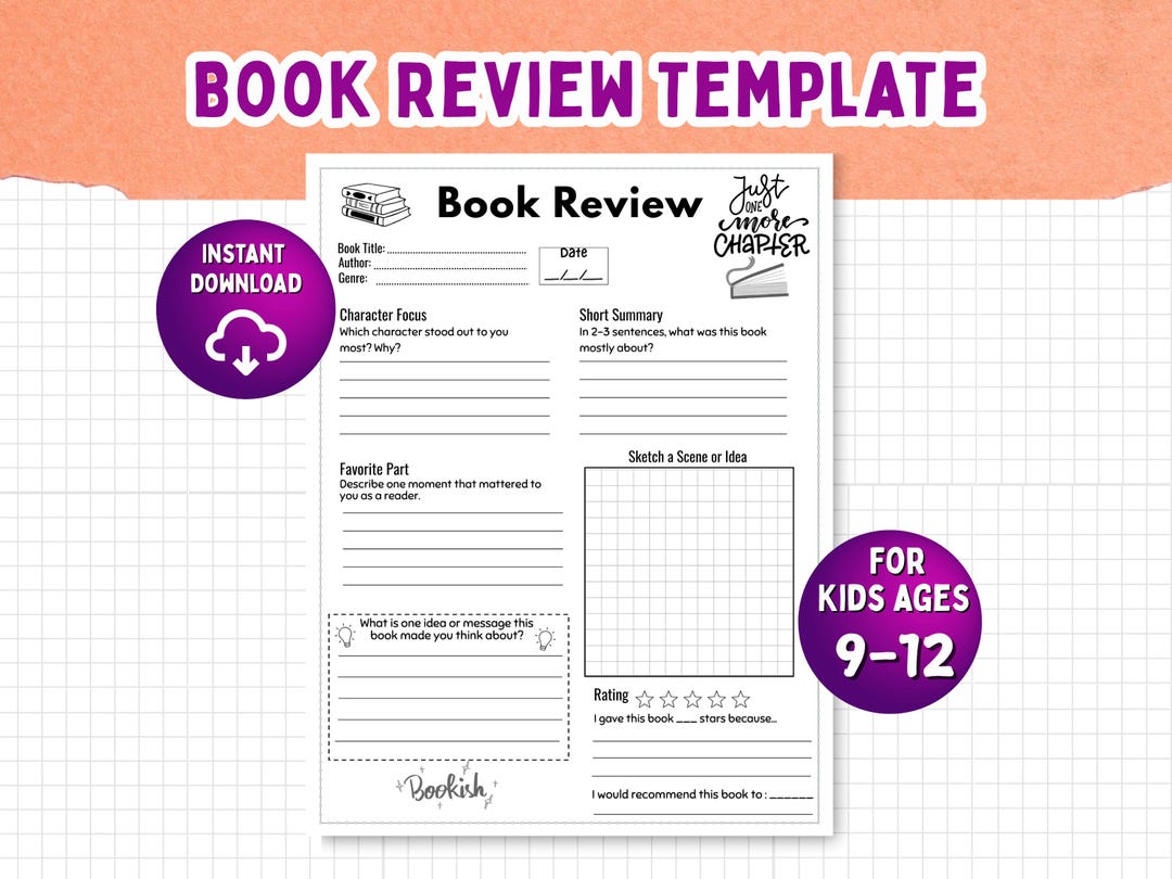 Simple Book Review Template for Kids Ages 9–12 | Upper Elementary ...