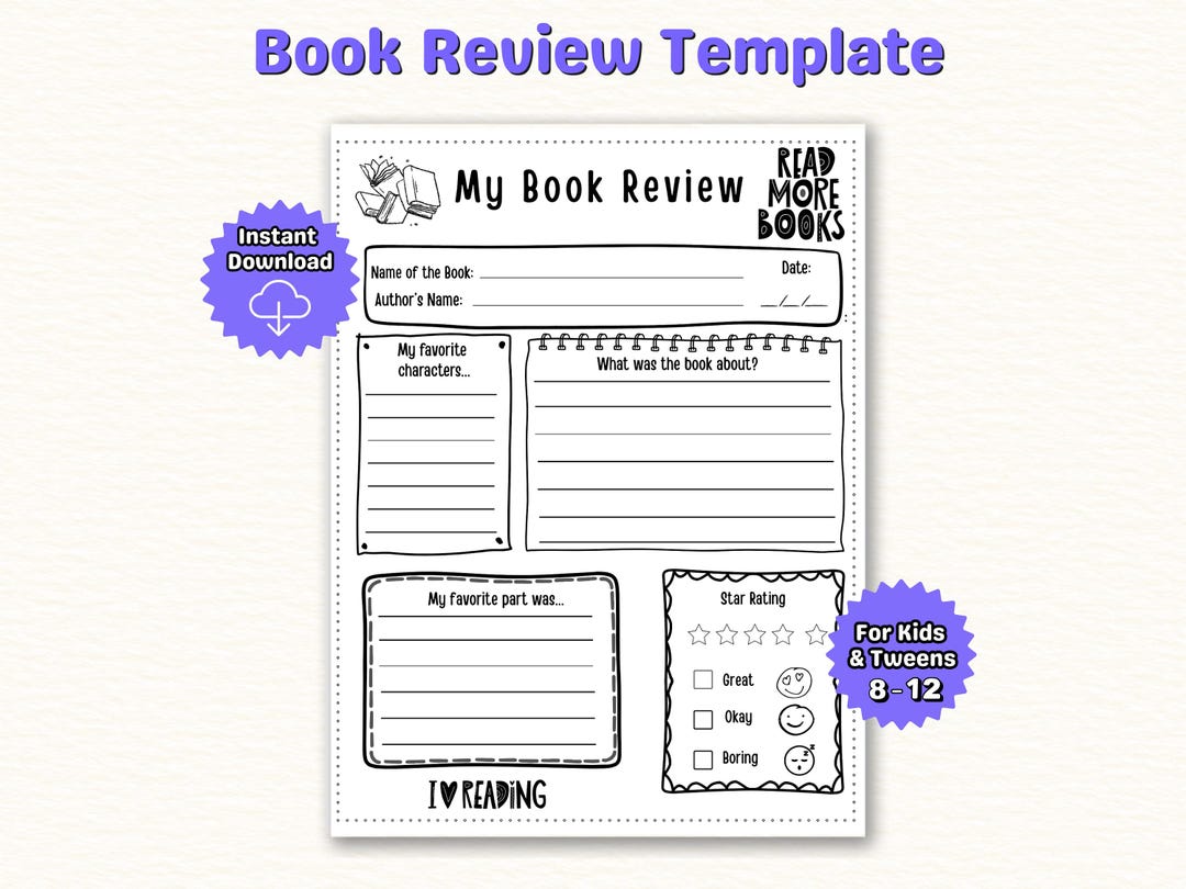 Book Review Template for Kids Ages 8–12 | Simple Printable Reading ...