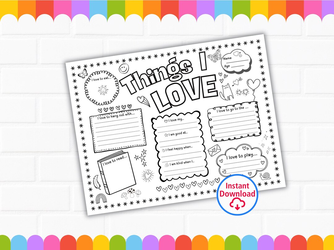 Things I Love Activity Sheet | Printable Worksheet | Self-love ...