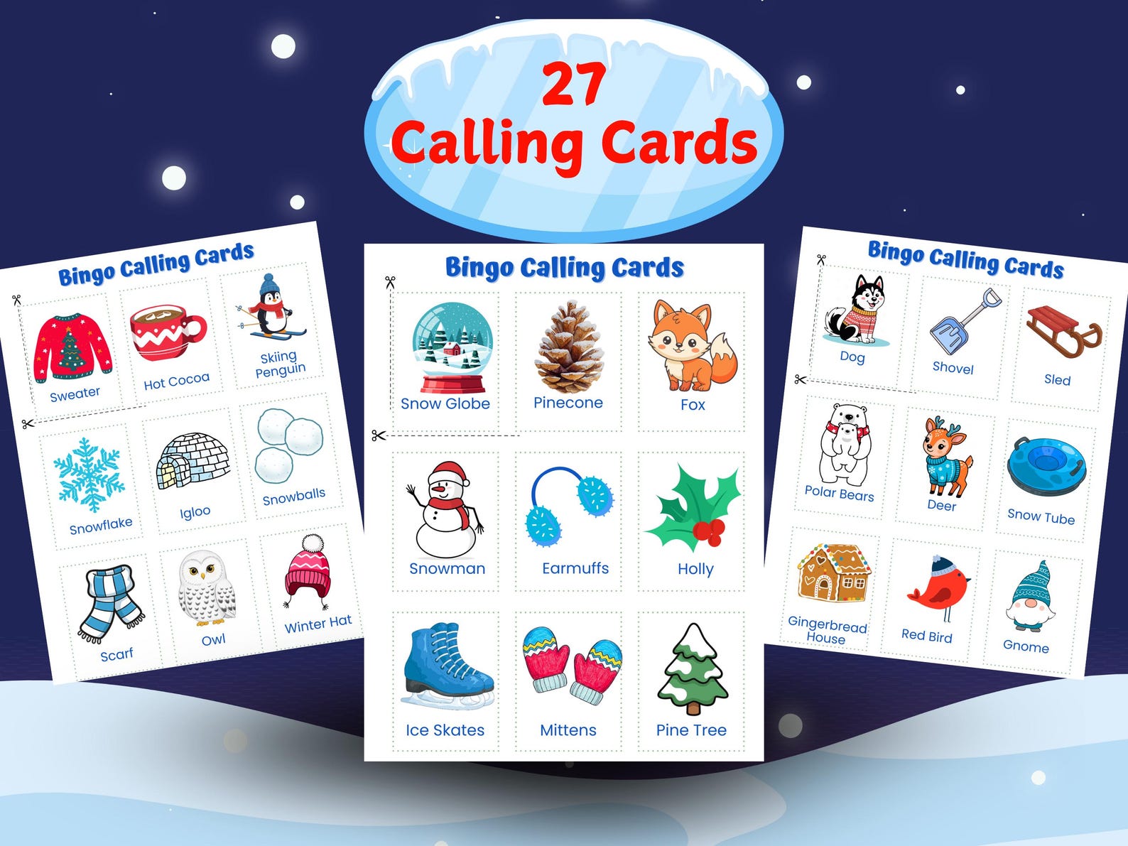 Winter Bingo Game | 30 Printable Cards | Kids Bingo Activity | Snow Day ...
