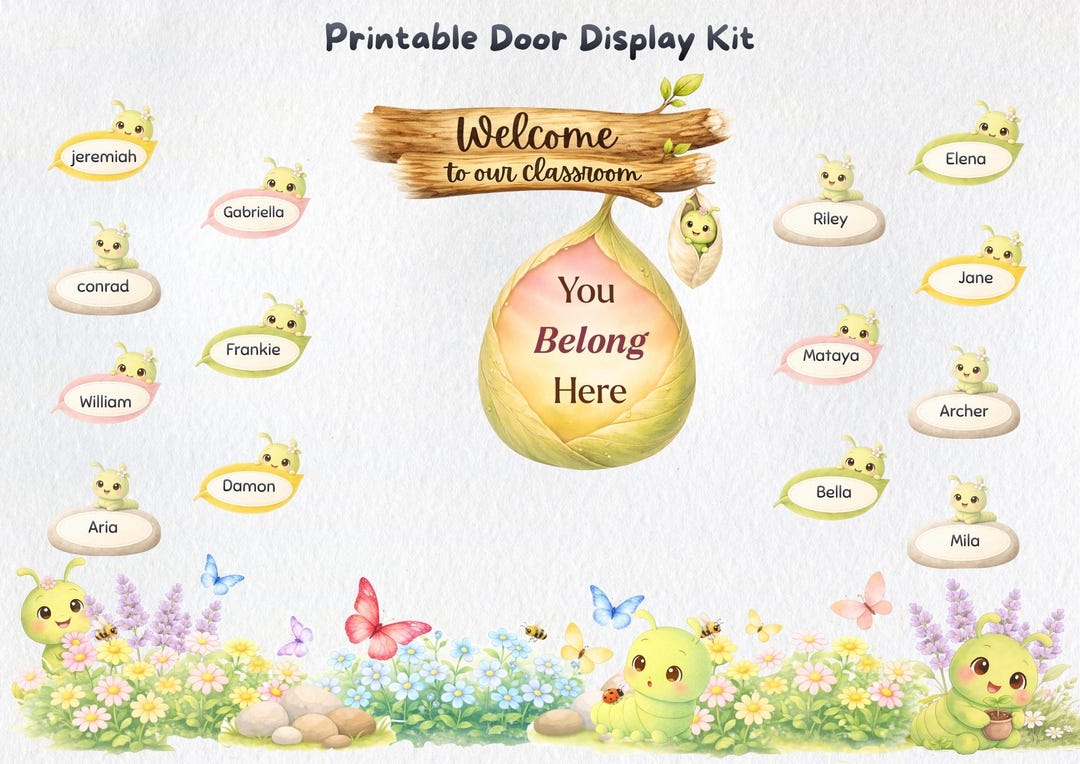 Classroom Door Decor – Mila Caterpillar Printable Bulletin Board Kit ...
