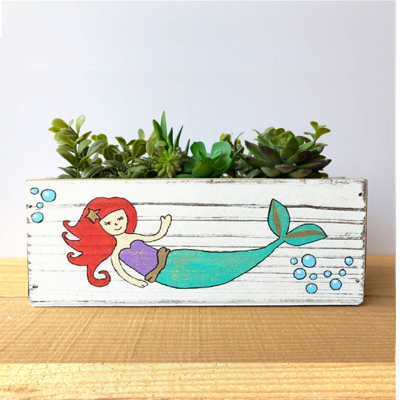 Personalized Mermaid Planter Ocean Theme Rustic Home Decor - Etsy