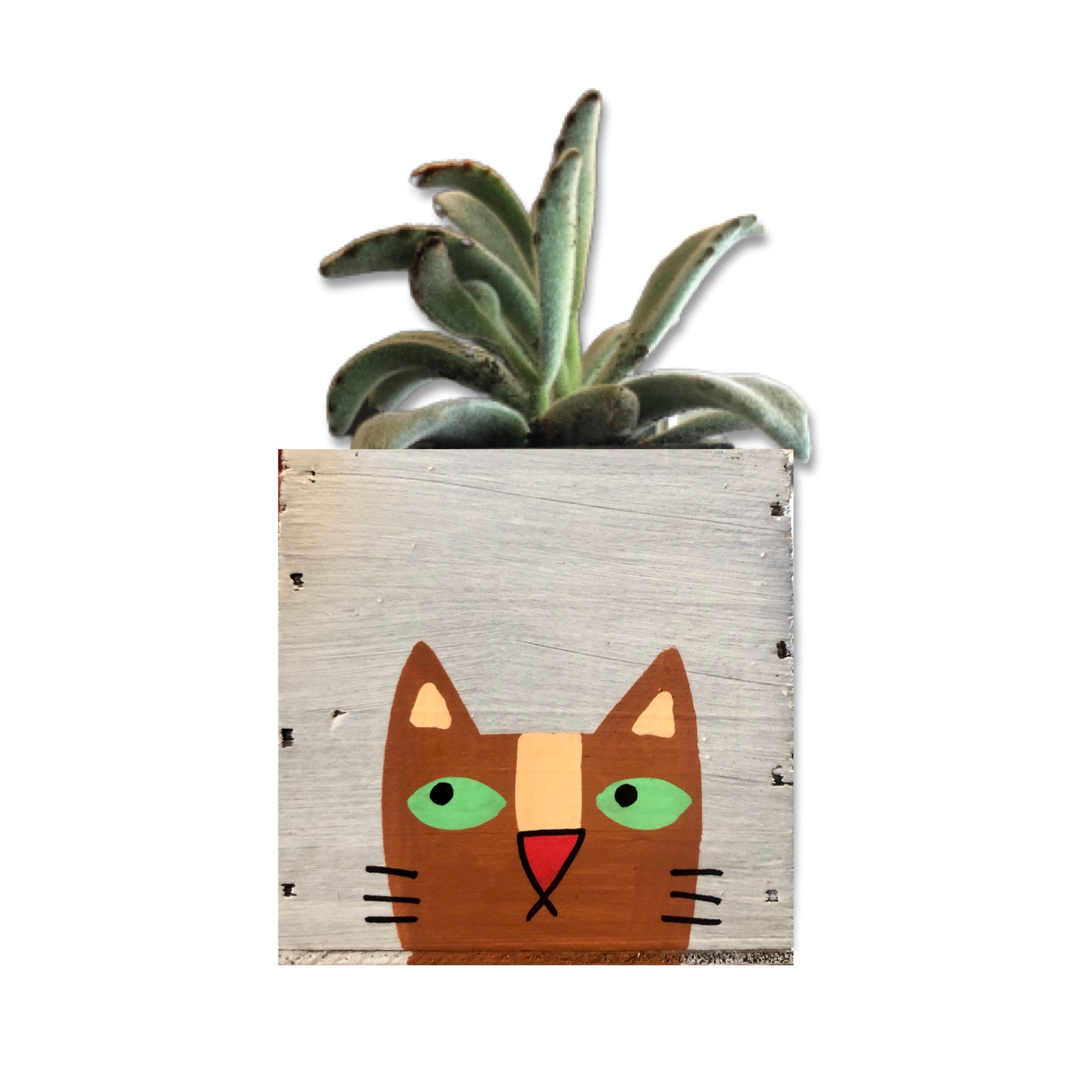 Set of 3 Small Wood Cat Planters, Succulent Garden Gift for Cat Lovers ...