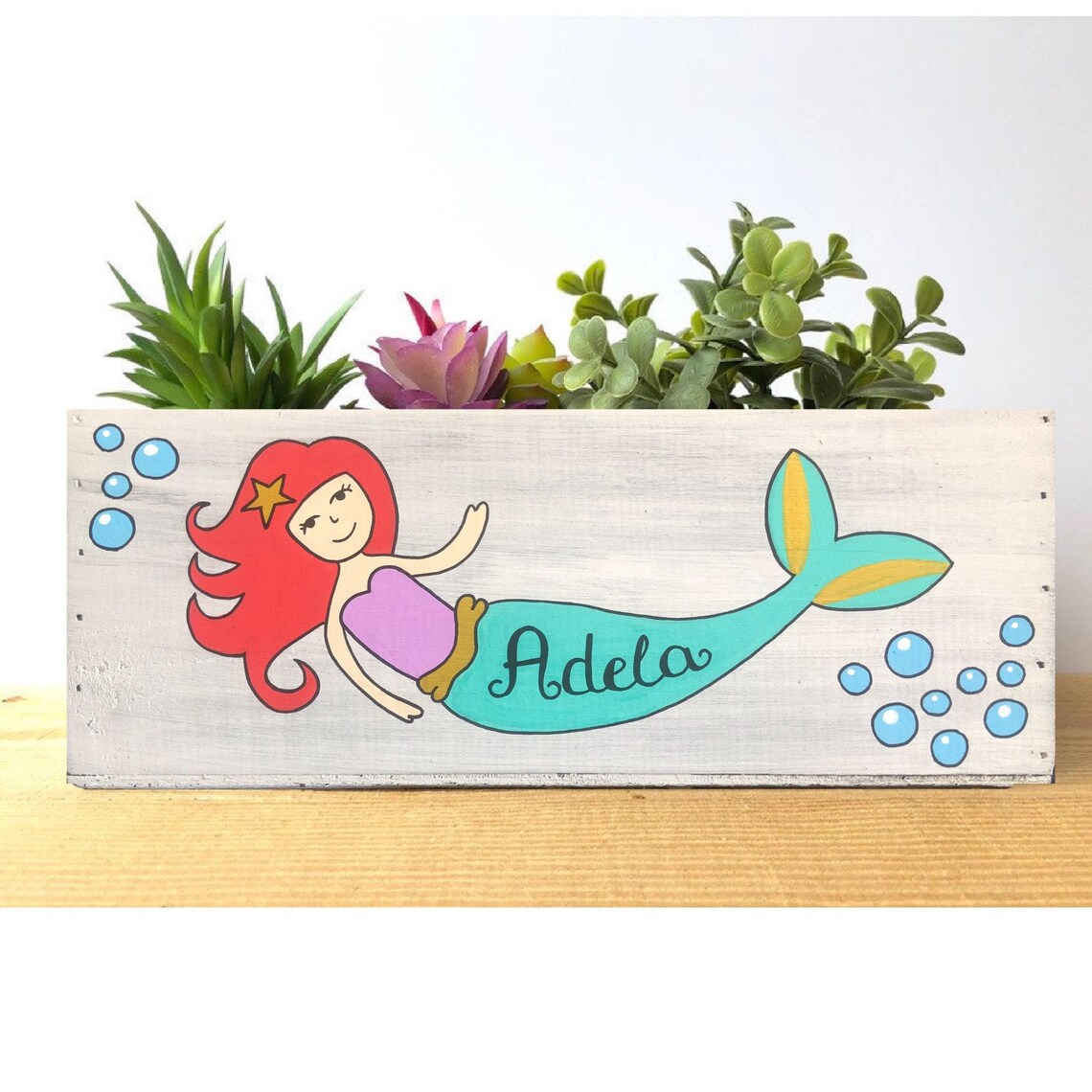 Personalized Mermaid Planter, Ocean Theme, Rustic Home Decor, Gift for ...
