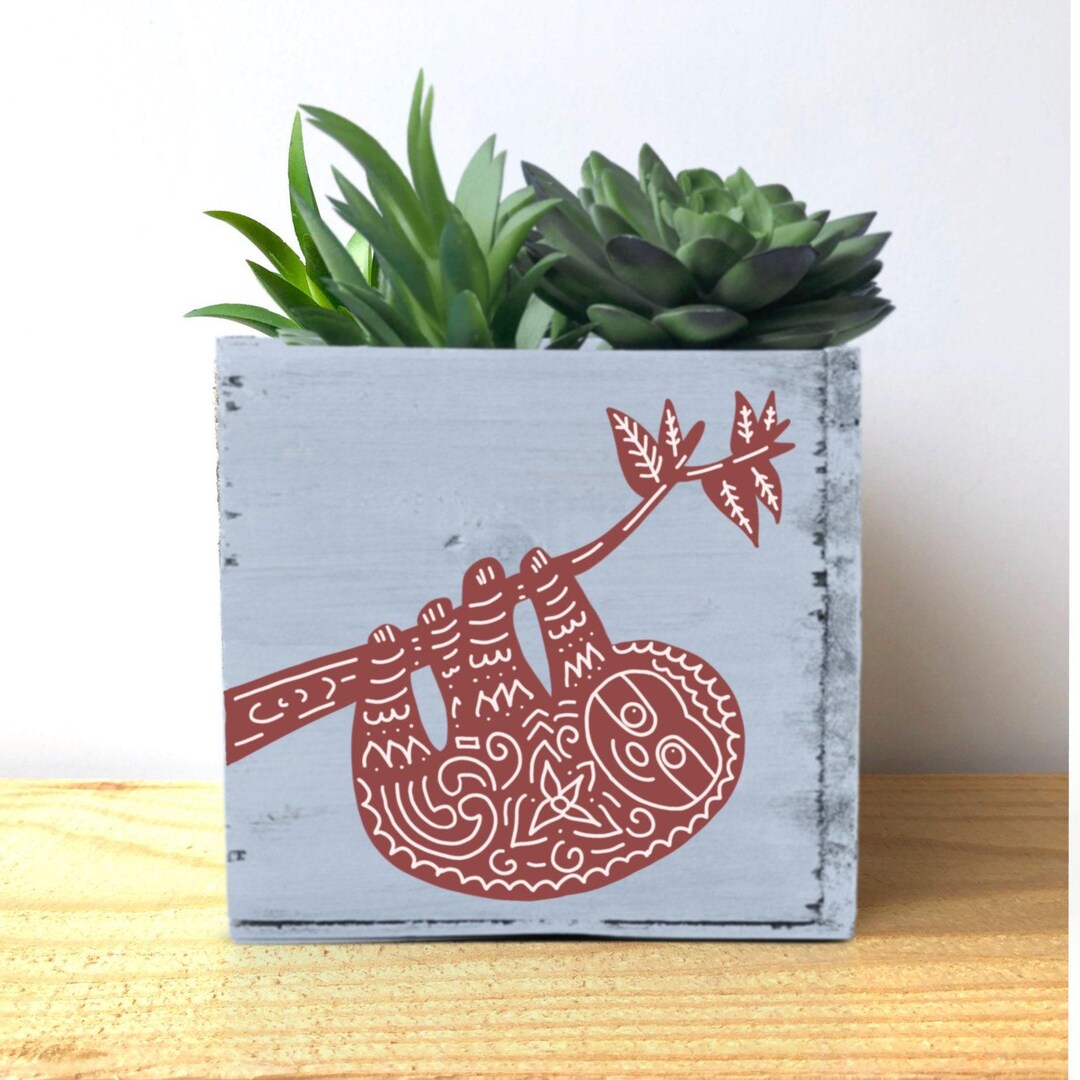 Hand Painted Sloth Succulent Planter: Mehndi Detail Wood Box - Etsy