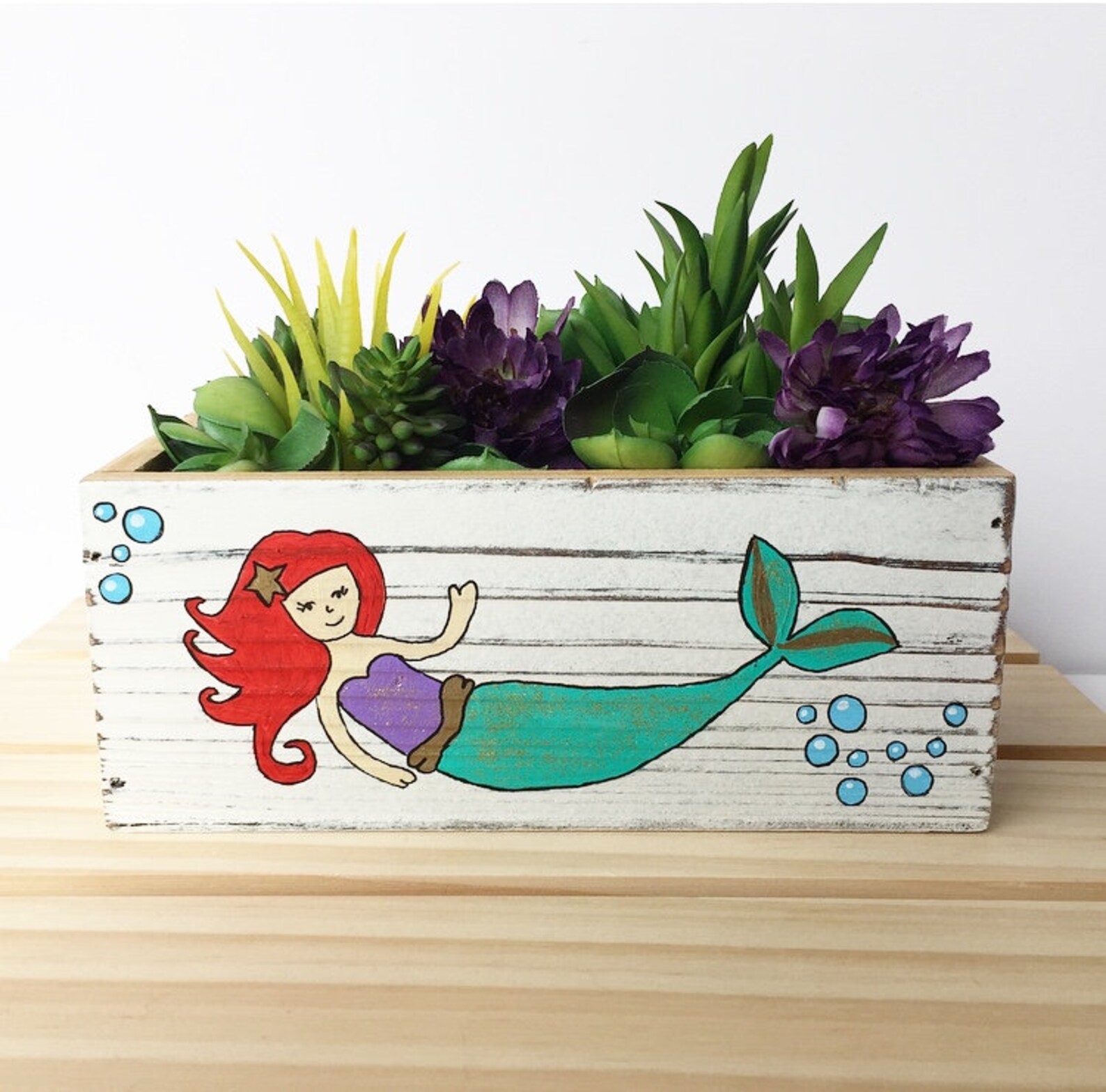 Personalized Mermaid Planter Ocean Theme Rustic Home Decor - Etsy
