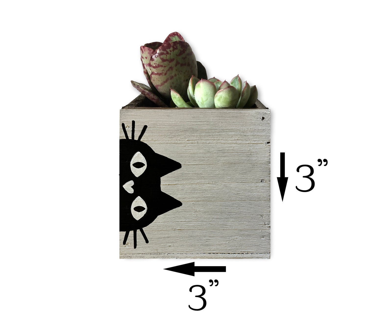 Set of 3 Small Wood Cat Planters Black Cat Black White Home - Etsy