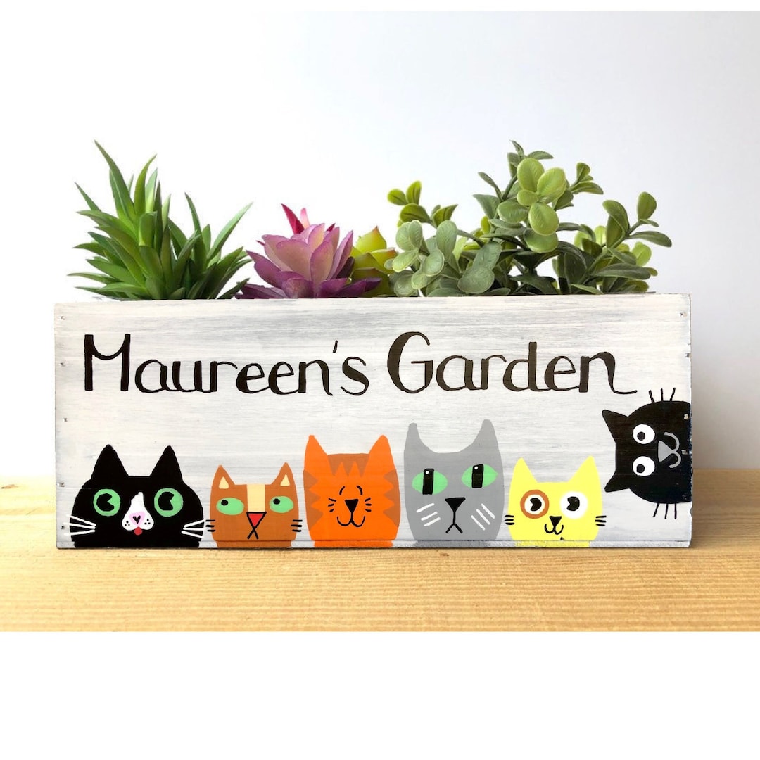 Personalized Cat Planter, Rustic Wood Succulent Box, Cat Mom Father's ...