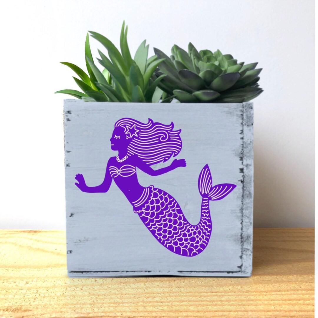 Mermaid Wood Planter or Bin – Rustic Organizer – 4" or 5" Square ...