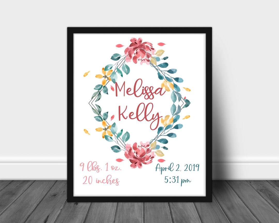 Personalized Baby Name Print: Floral Birth Announcement Poster - Etsy