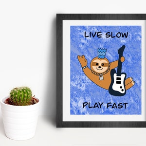 Punk Sloth Guitar Print, 8x10 Print, Cute Gift for Musician, Music ...