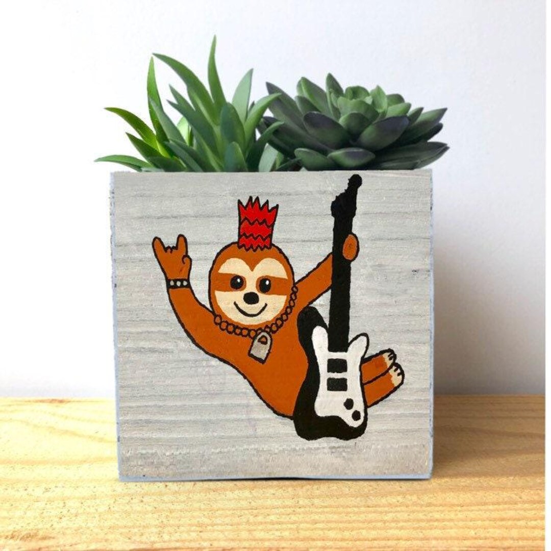Punk Rock Sloth Planter: Hand-painted Guitar Pick Holder - Etsy