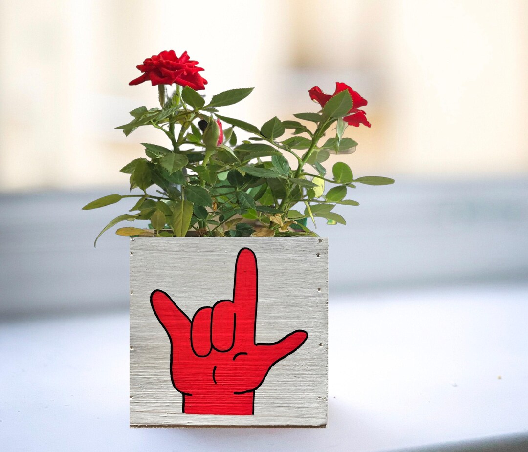 I Love You Sign Language Planter: Hand-painted Wood Succulent Gift - Etsy