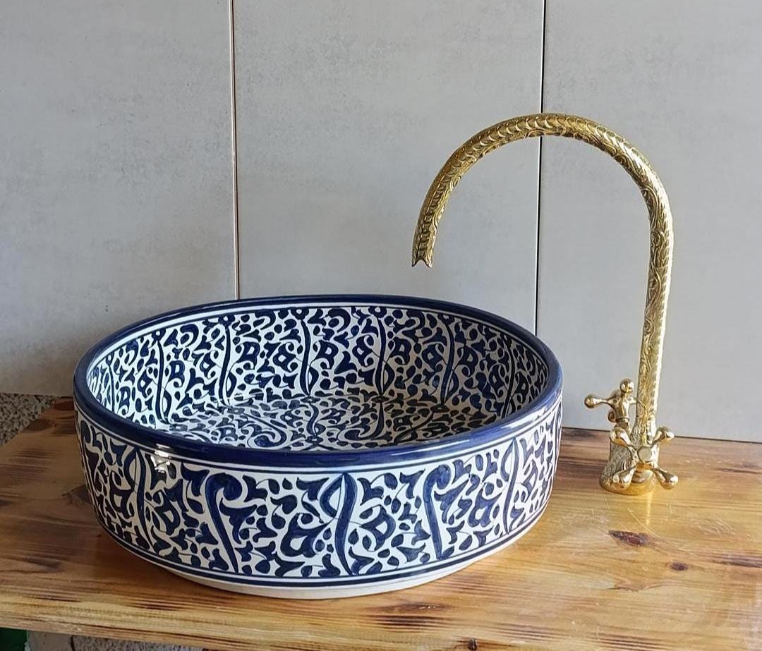 Hand-painted Farmhouse Ceramic Sink – Bathroom Basin - Rustic Vanity ...