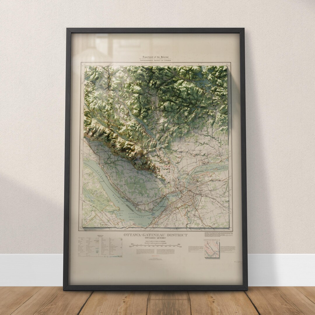 Ottawa Gatineau 1931 Topographic Map • Vintage Style 3D Effect Giclée ...