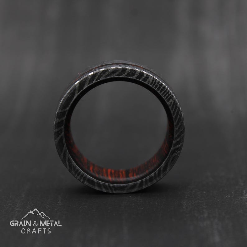 Viking Damascus Ring for Men – Red Hardwood Sleeve, Promise Band - Etsy