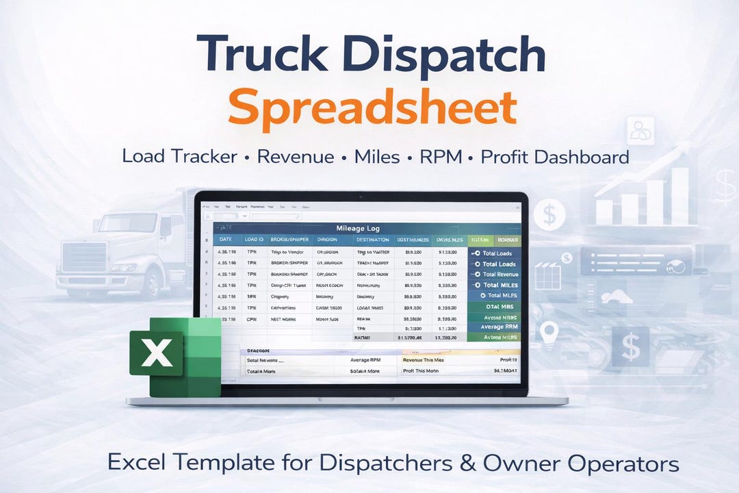 Truck Dispatch Spreadsheet | Load Tracker, Revenue, Miles, RPM ...