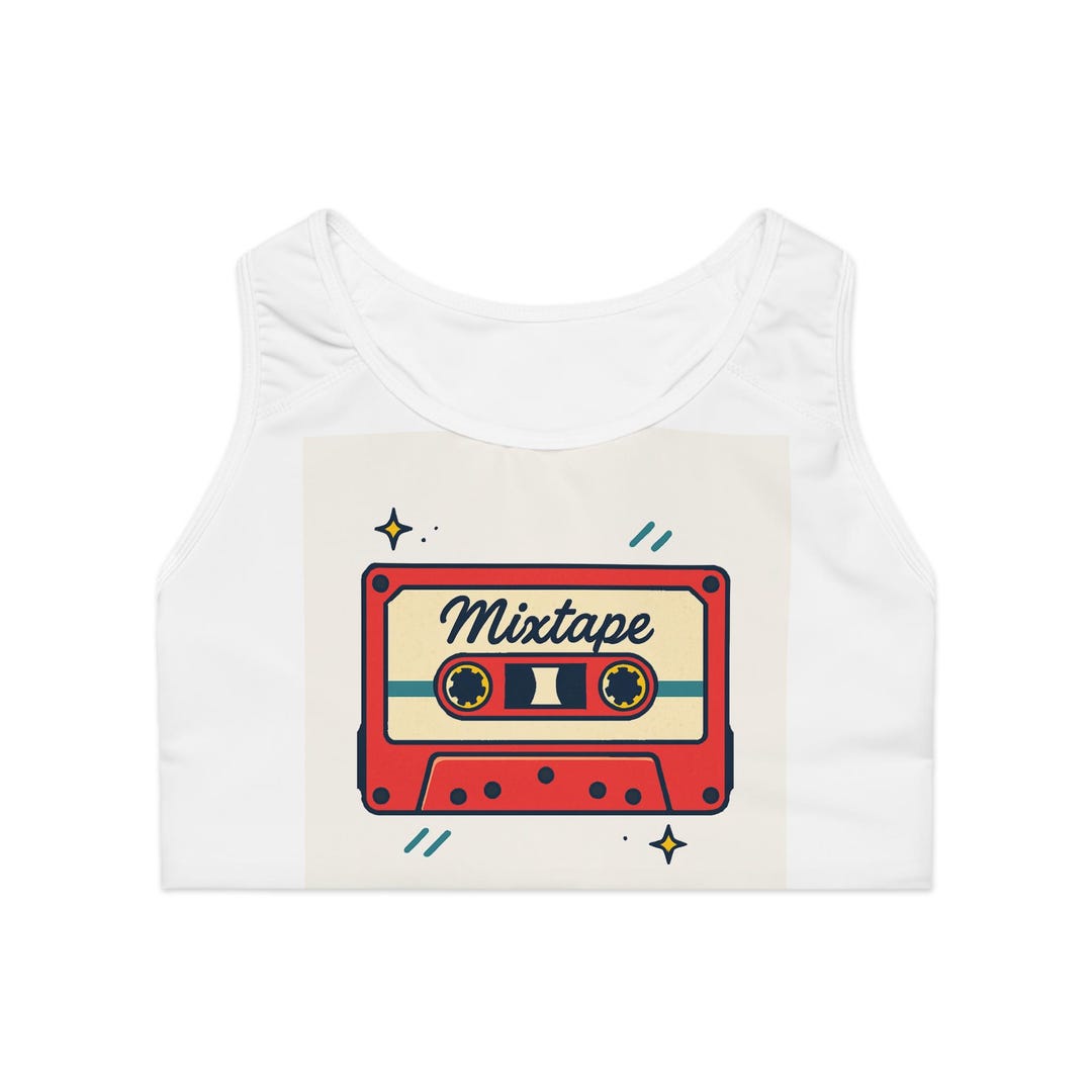 Mixtape Cassette Sports Bra | Retro Tape Graphic Activewear - Etsy