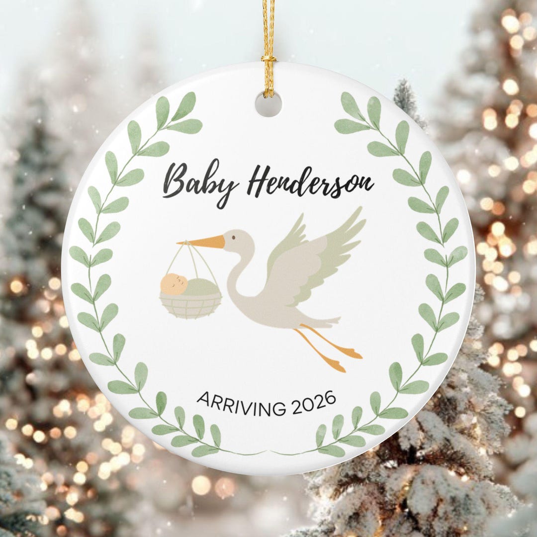 Stork Baby Announcement Ornament | Personalized Last Name & Due Date - Etsy
