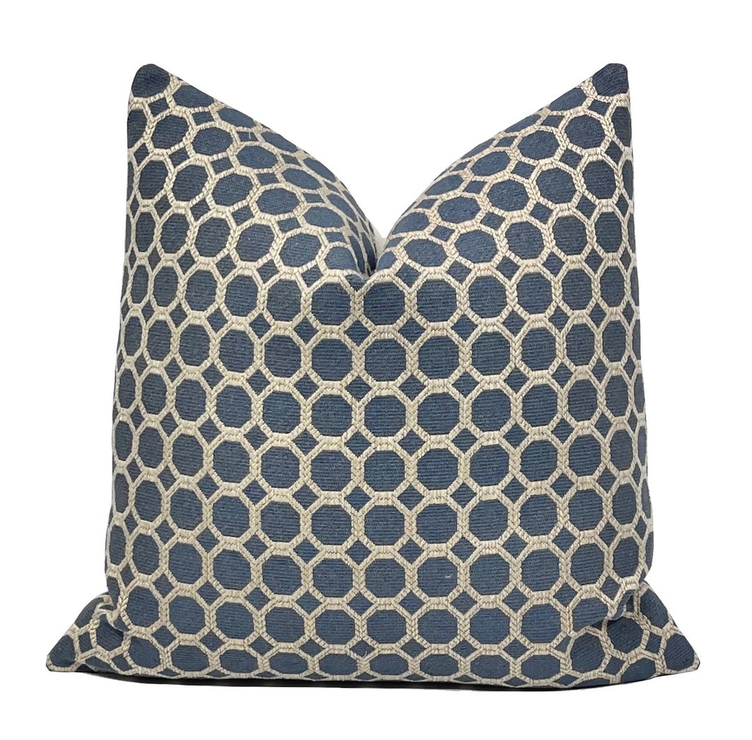 Lolilo Denim Blue Geometric Lattice Pillow Cover Woven Contemporary ...