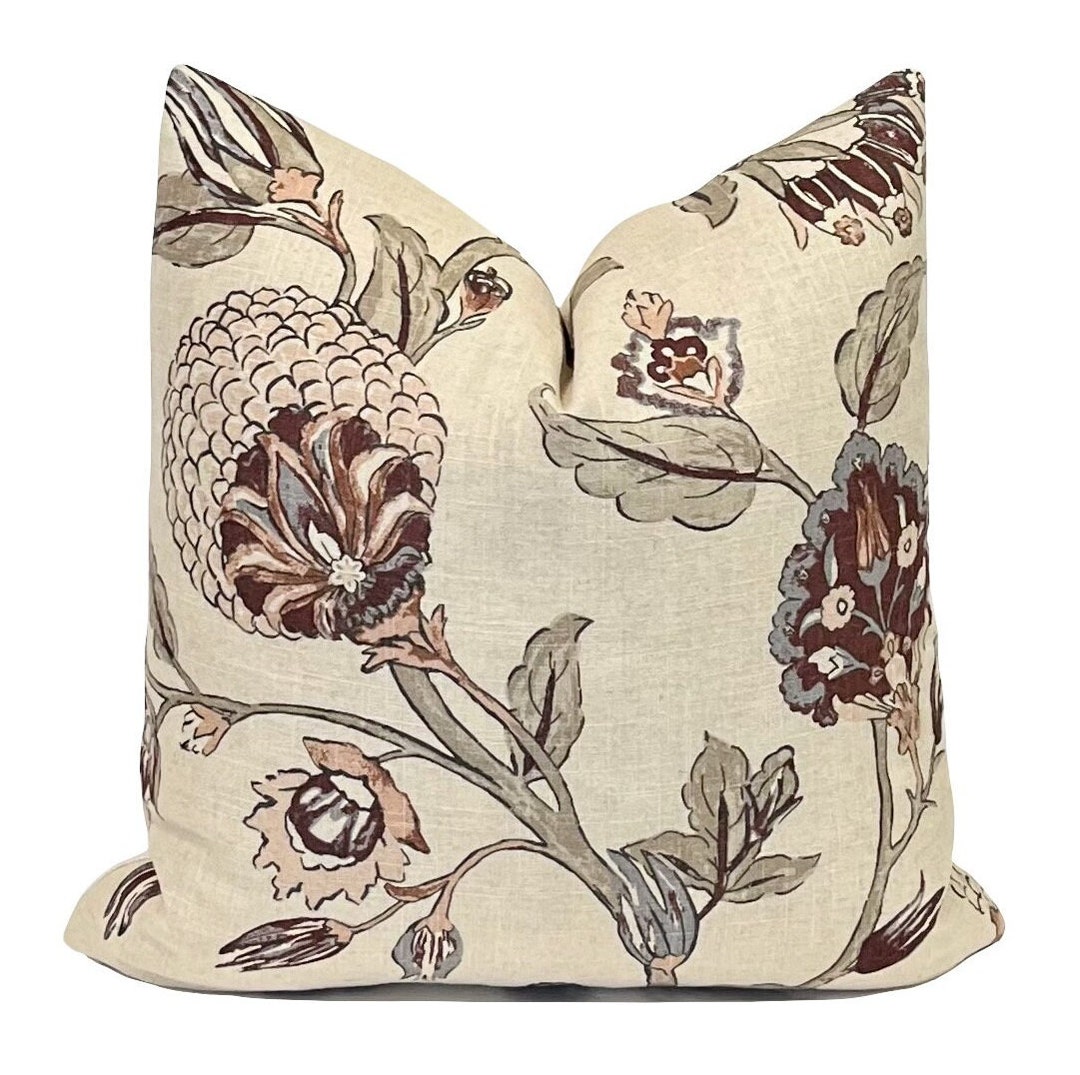 Modern Bohemian Jacobean Floral Pillow Cover Dwell Studio Auretta Linen ...
