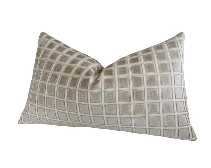 Pair of 14x24 Bijou Linen Geometric Cut Velvet Pillow Cover | Designer ...