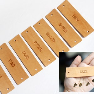 Personalized Leather MOM Name Tag With Rivets - Custom Leather Name Tag ...