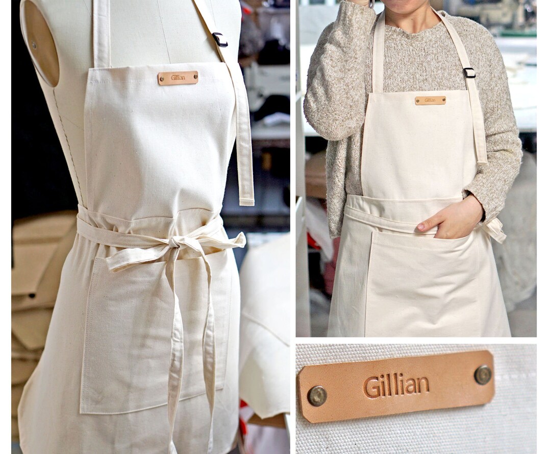Personalized Apron with Leather Name Tag Canvas Apron - Etsy Canada