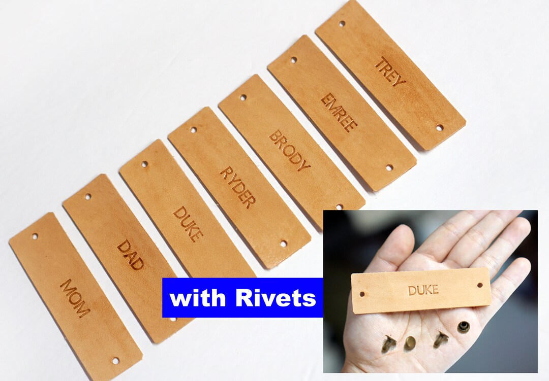 Personalized Leather MOM Name Tag With Rivets - Custom Leather Name Tag ...