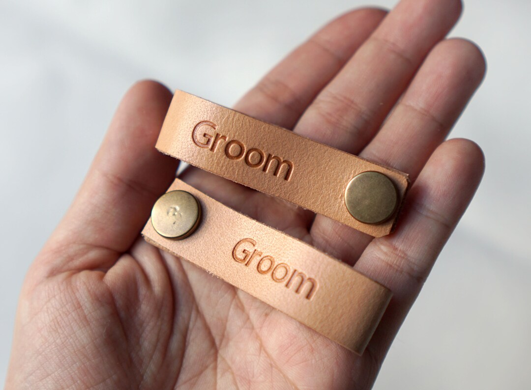 Personalized Leather Name Tag With Snap Button Custom Leather - Etsy