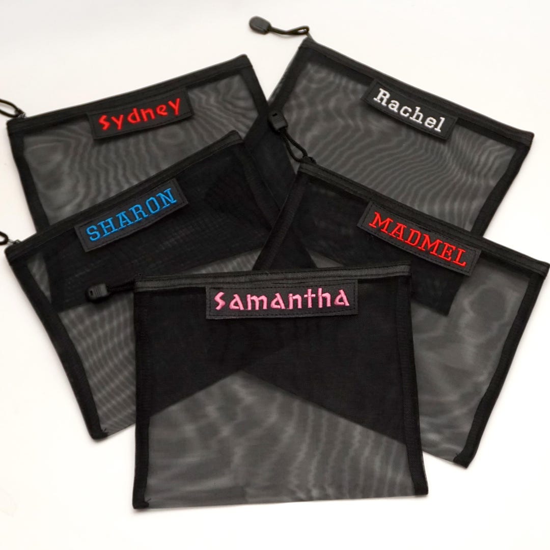 Black Personalized Zipper Pull Pouch Reusable Stiff Mesh Cosmetic ...