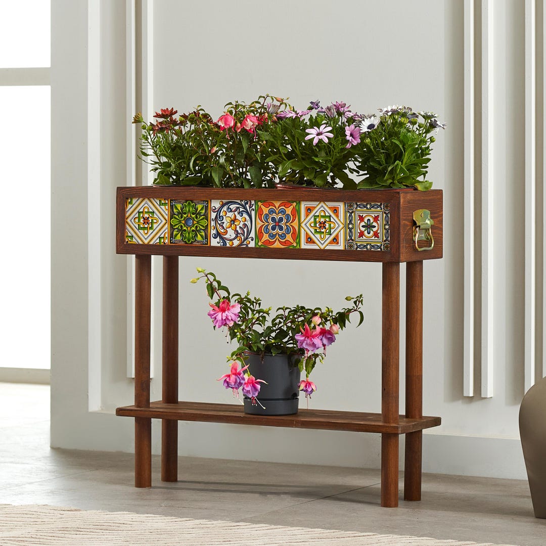 Planter Box With Legs, Decorative Planter With Mexican Talavera Tiles ...