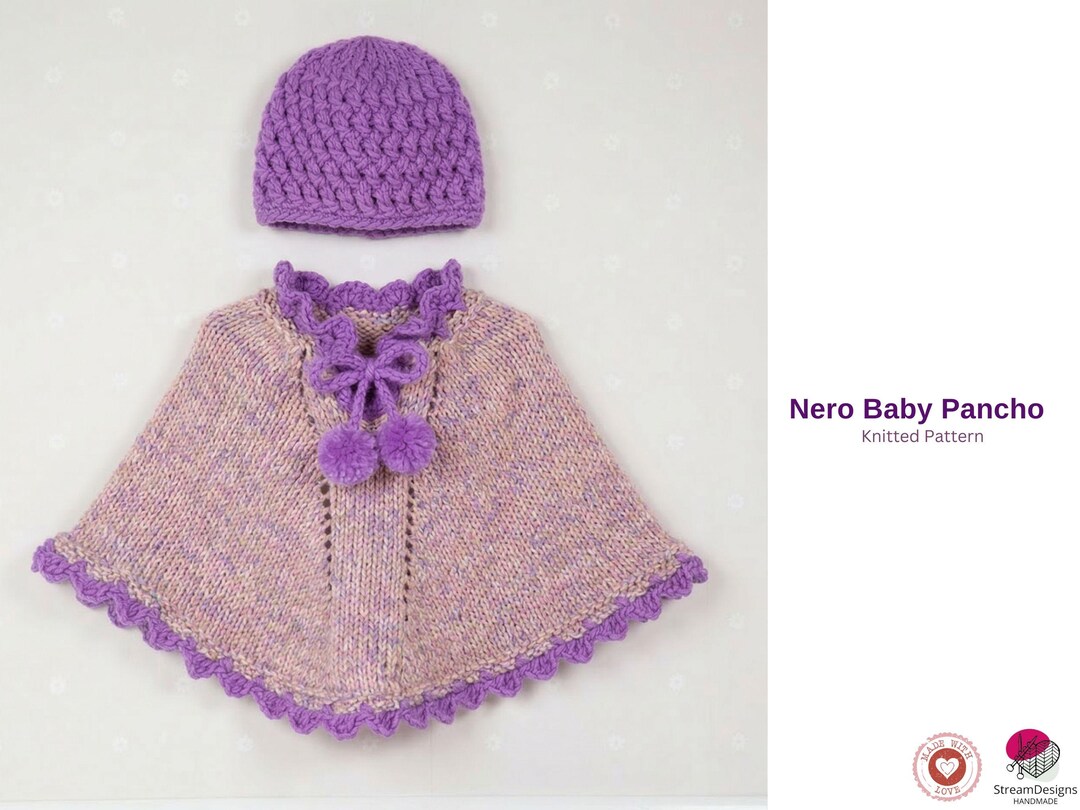 Nero Baby Poncho Knitting Pattern – Baby Poncho Hat Socks Set ...