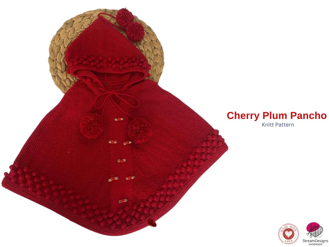 Knitting Pattern Cherry Plum Poncho Baby Hooded Poncho Pattern PDF ...