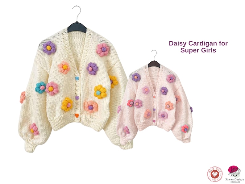 Daisy Cardigan for Super Girls – Knitting Pattern (adult Sizes)- Girls ...