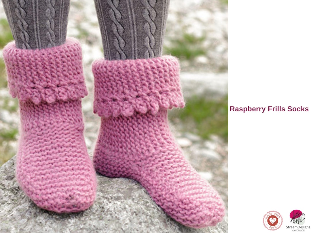 Raspberry Frills Socks Knitting Pattern – Garter Stitch Slippers With ...