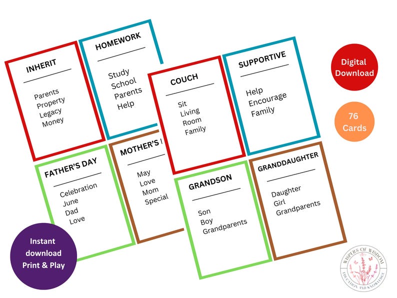 Family Taboo Game – 100 Printable Cards – Fun Word Guessing Game for ...