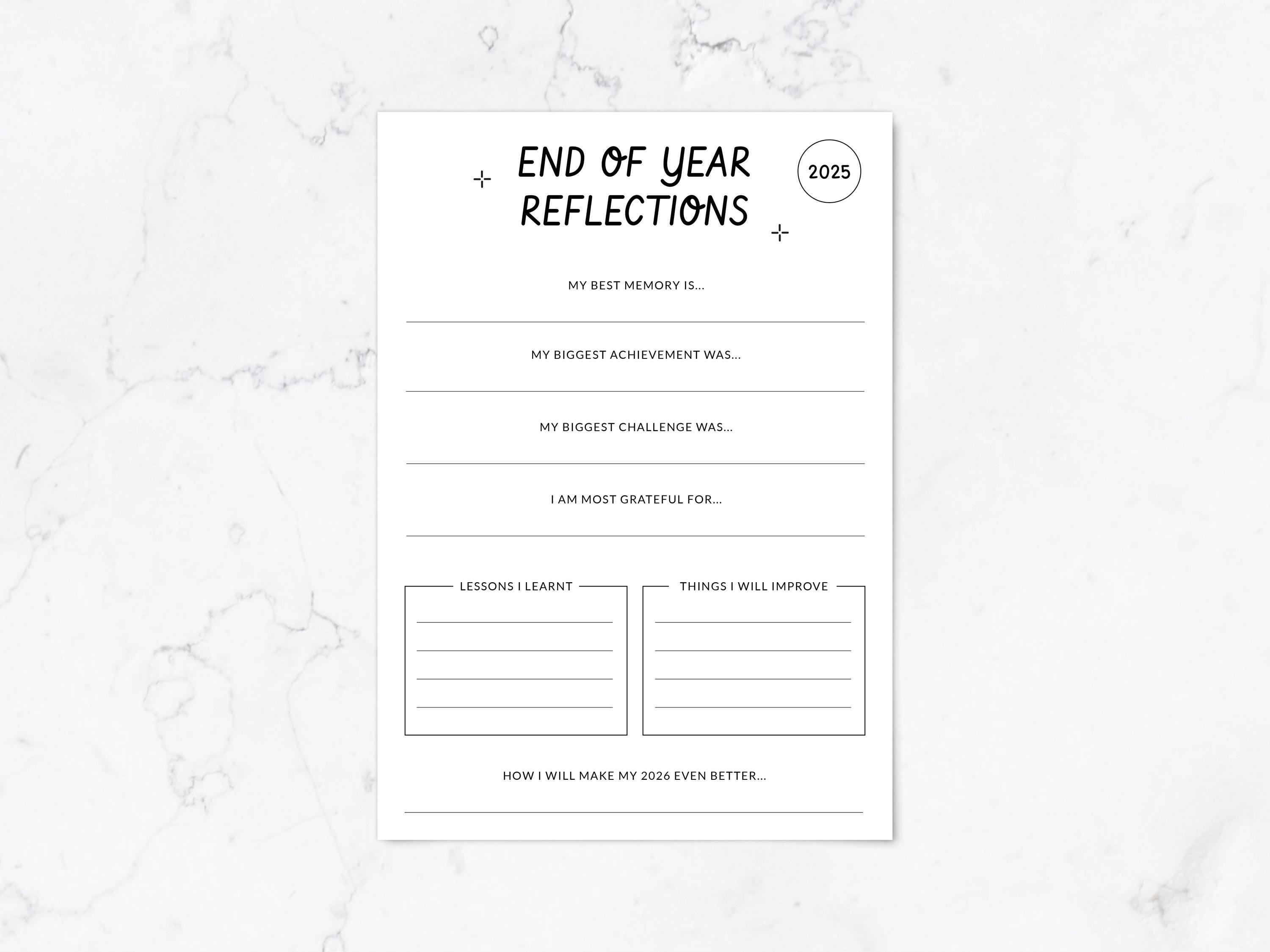 2026 New Year’s Resolution Template | 2025 Reflection Printable | Goal ...