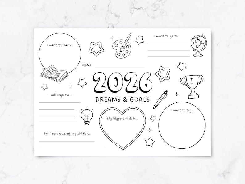 2026 New Year’s Resolutions Coloring Sheet for Kids & Teens | Printable ...