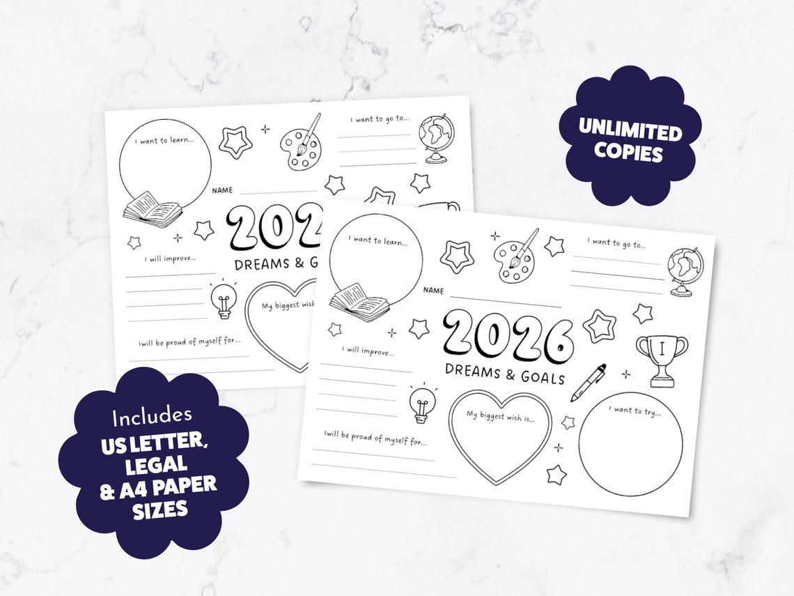 2026 New Year’s Resolutions Coloring Sheet for Kids & Teens | Printable ...