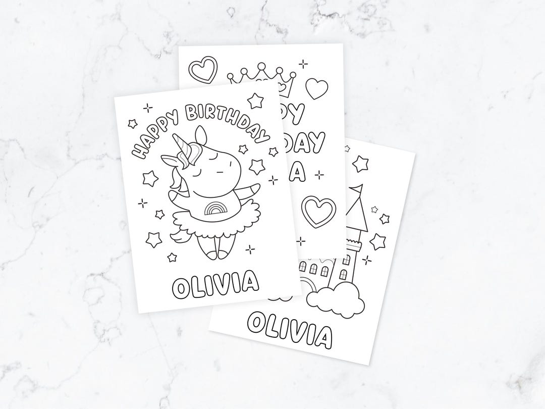 Personalized Unicorn Birthday Coloring Pages: Printable Party Activity ...