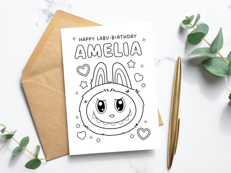 Personalised Labubu Birthday Card Coloring Card | Creepy Cute Bunny ...
