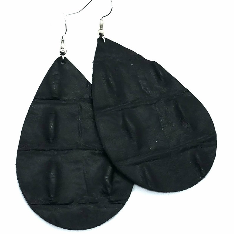 Leather Earrings Black Crocodile Croc Embossed Print Alligator Ready to ...