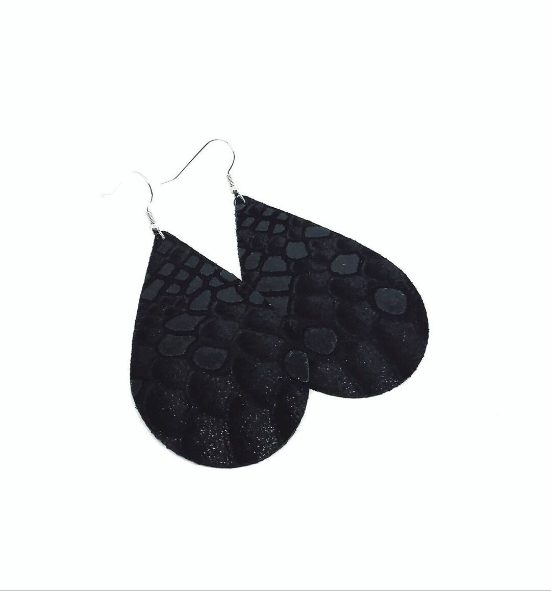 Leather Earrings Metallic Black Snake Handmade by Hammered Love Letters ...