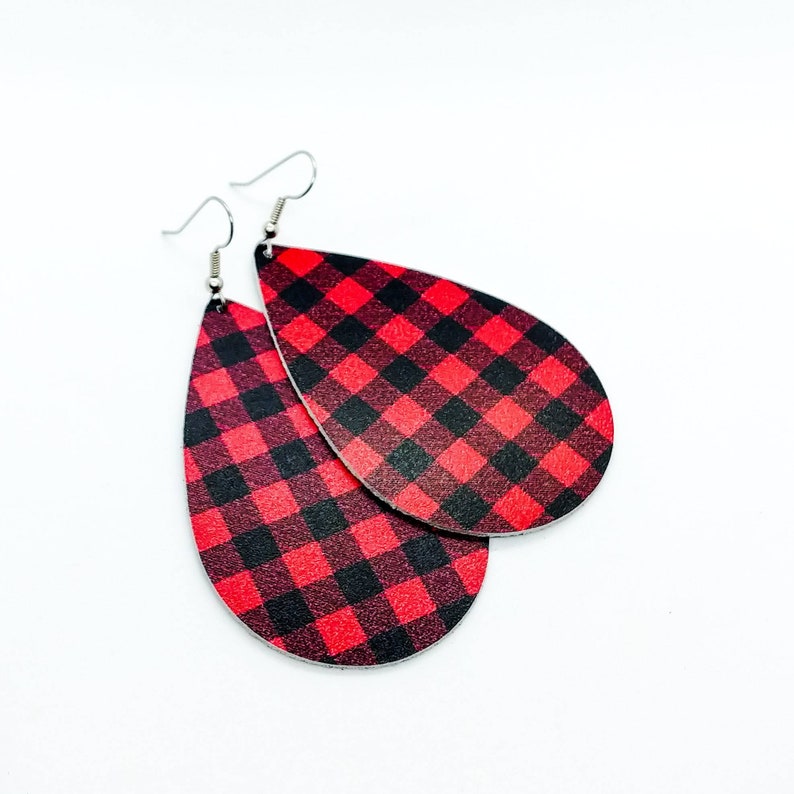 Leather Earrings Mini Red and Black Buffalo Check Limited Time ...