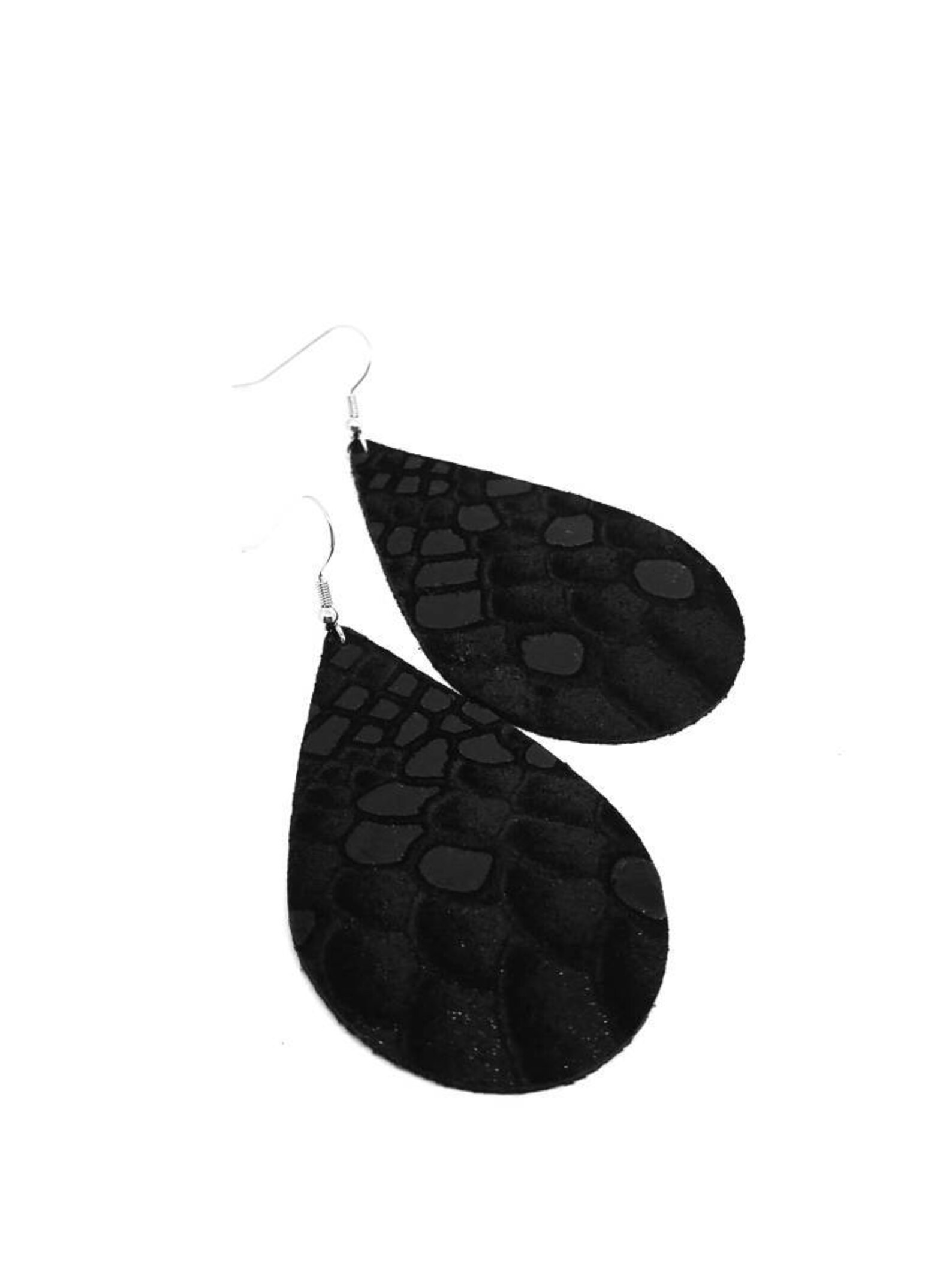 Leather Earrings Metallic Black Snake Handmade by Hammered Love Letters ...