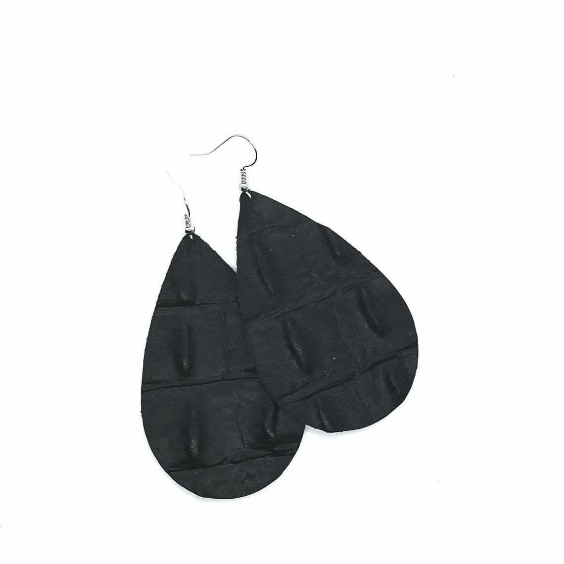 Leather Earrings Black Crocodile Croc Embossed Print Alligator Ready to ...